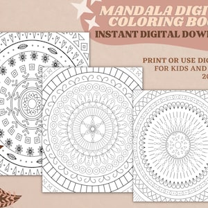 Digital Coloring Book Mandala Themed 20 Unique Printable Pages, Digital ...