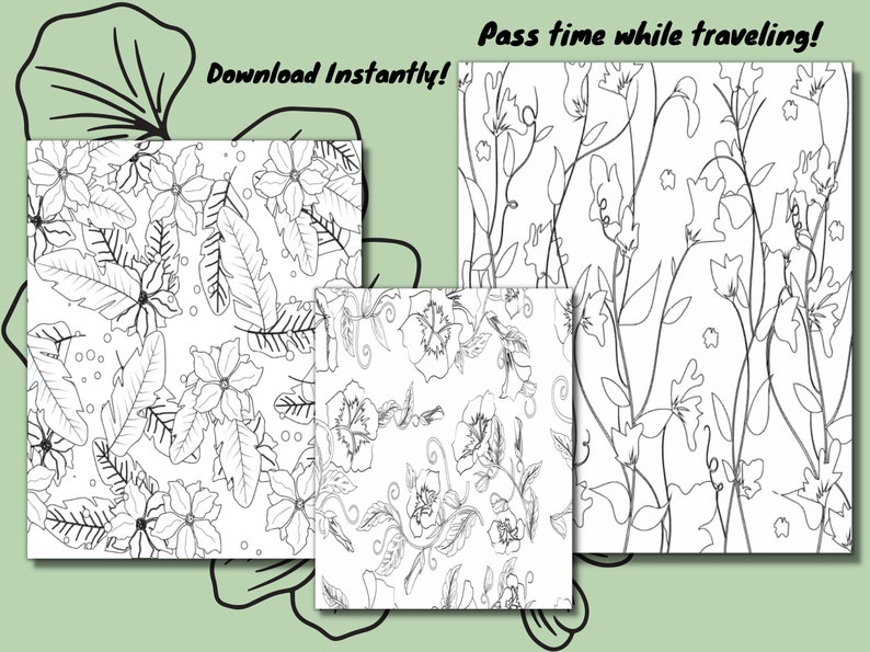 Digital Coloring Book Floral Themed 20 Unique Printable Pages, Digital ...