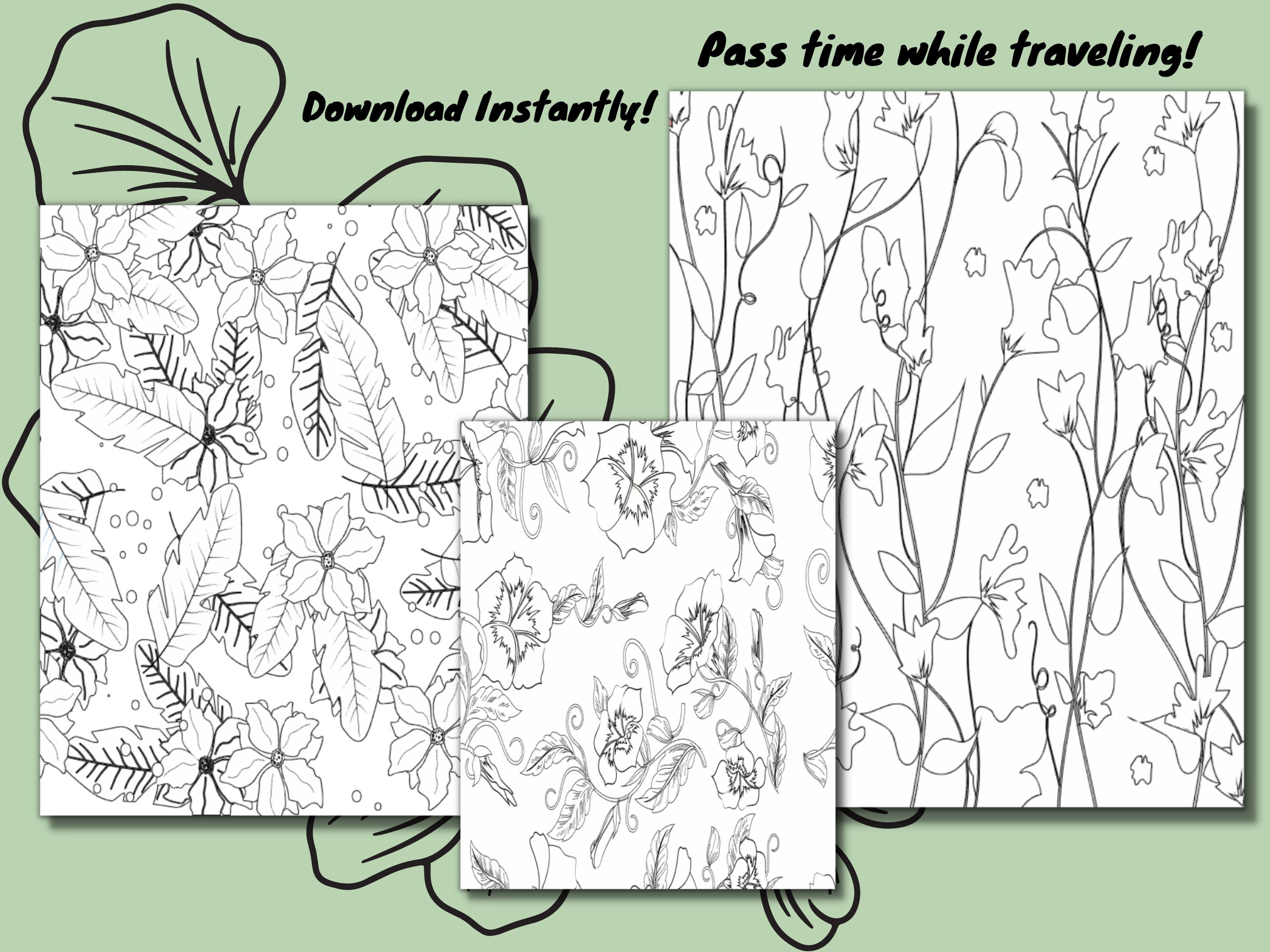 Digital Coloring Book Floral Themed 20 Unique Printable Pages, Digital ...