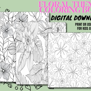 Digital Coloring Book Floral Themed 20 Unique Printable Pages, Digital ...