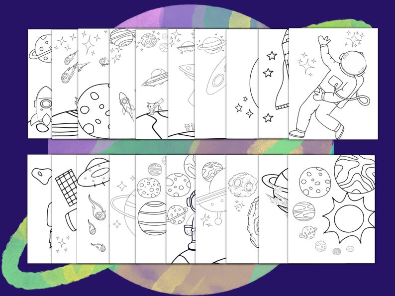 Digital Coloring Book Space and Alien Themed 20 Unique Printable Pages ...