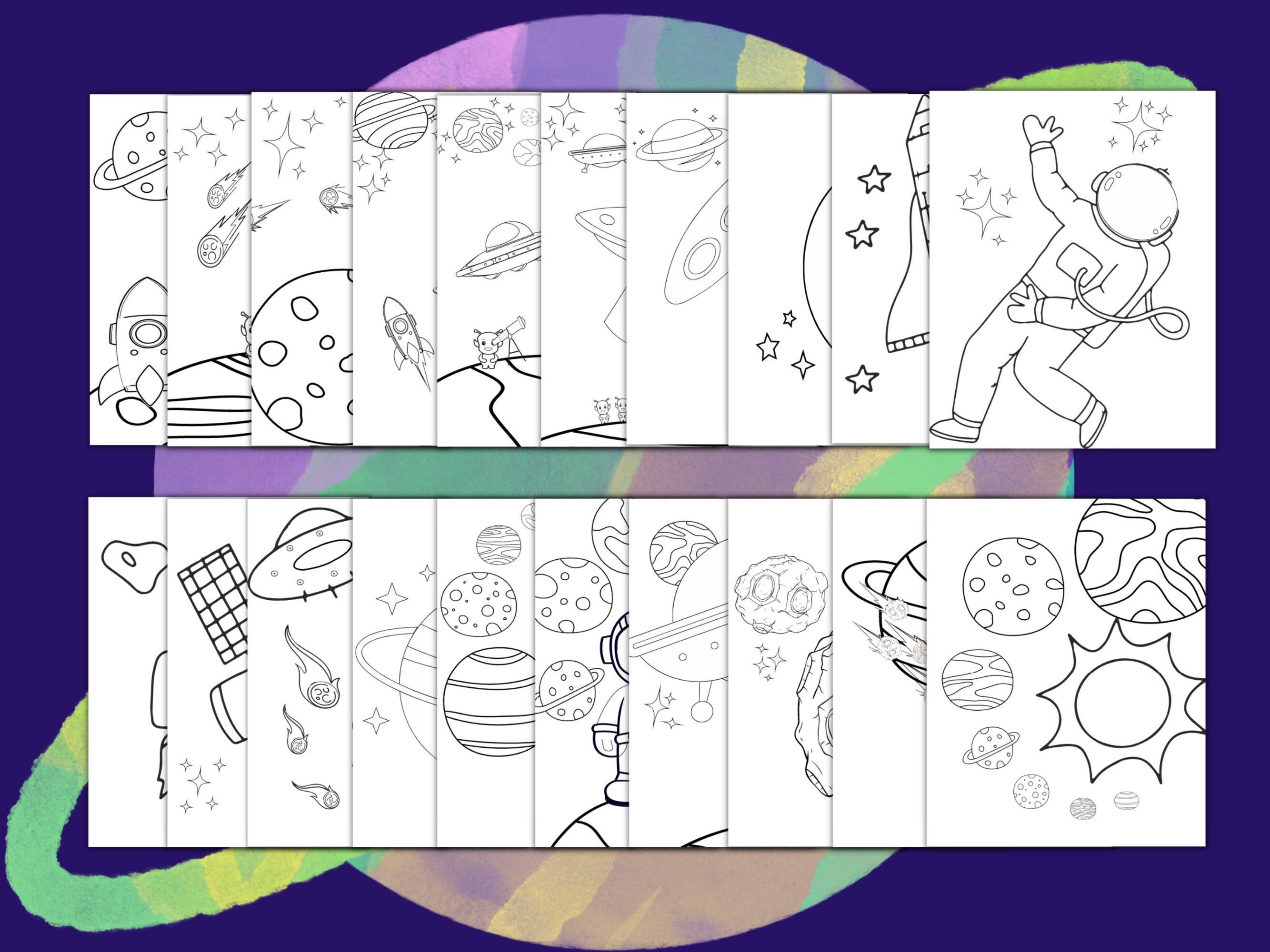 Digital Coloring Book Space and Alien Themed 20 Unique Printable Pages ...