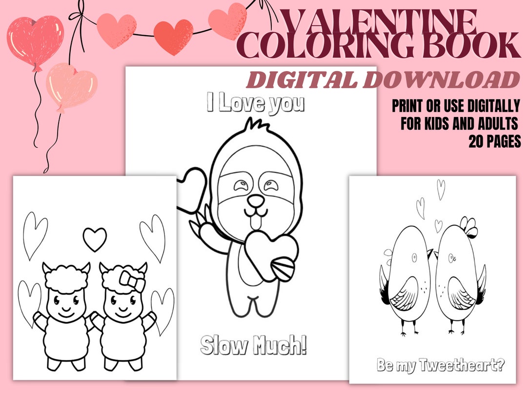 Digital Coloring Book Valentine Themed 20 Unique Printable Pages ...