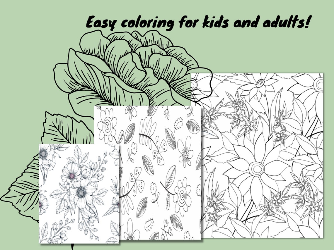 Digital Coloring Book Floral Themed 20 Unique Printable Pages, Digital ...