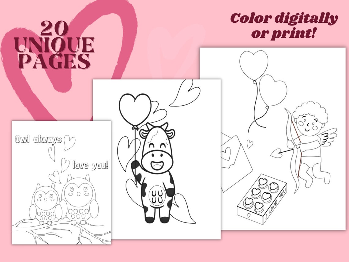 Digital Coloring Book Valentine Themed 20 Unique Printable Pages ...