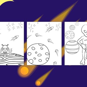 Digital Coloring Book Space and Alien Themed 20 Unique Printable Pages ...