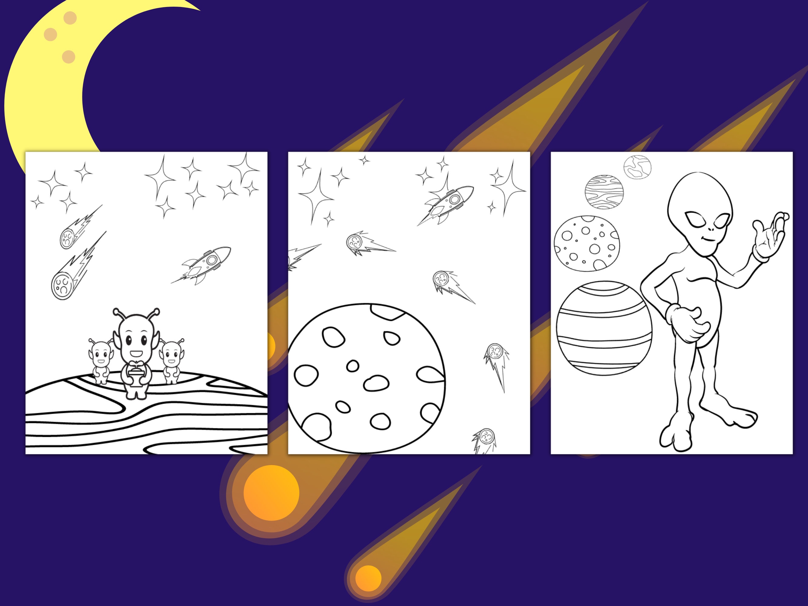 Digital Coloring Book Space and Alien Themed 20 Unique Printable Pages ...