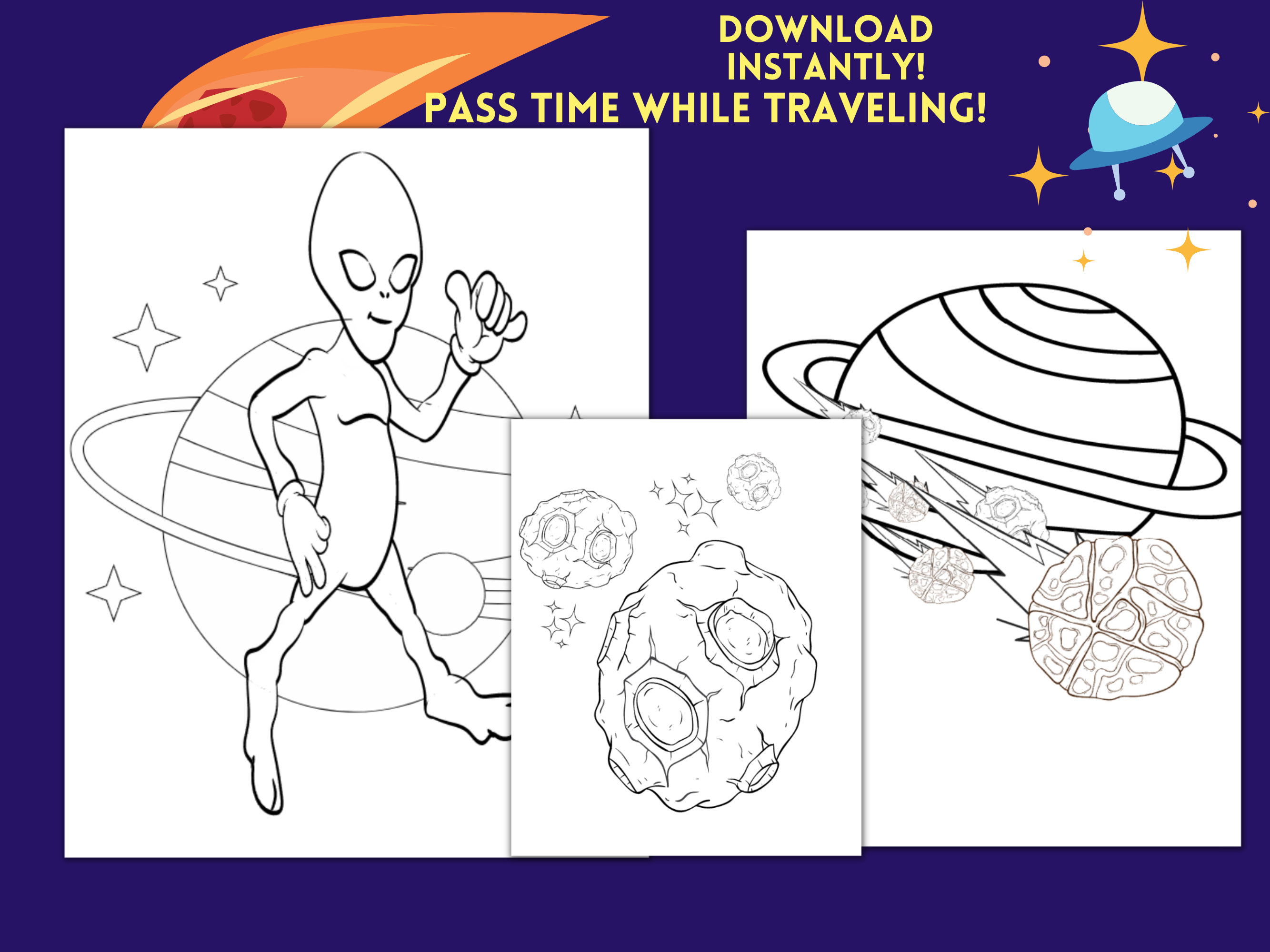 Digital Coloring Book Space and Alien Themed 20 Unique Printable Pages ...