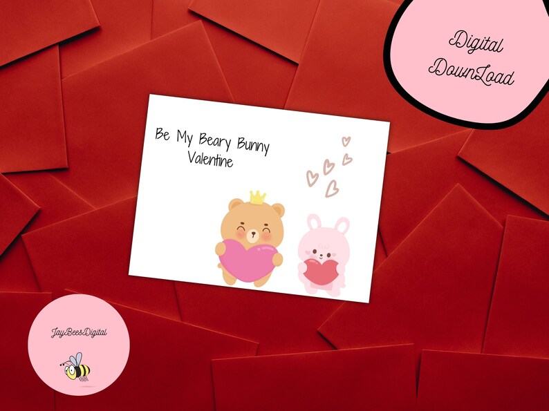 5 Printable Valentine Cards Bundle With Envelope Template, 5"x7 ...
