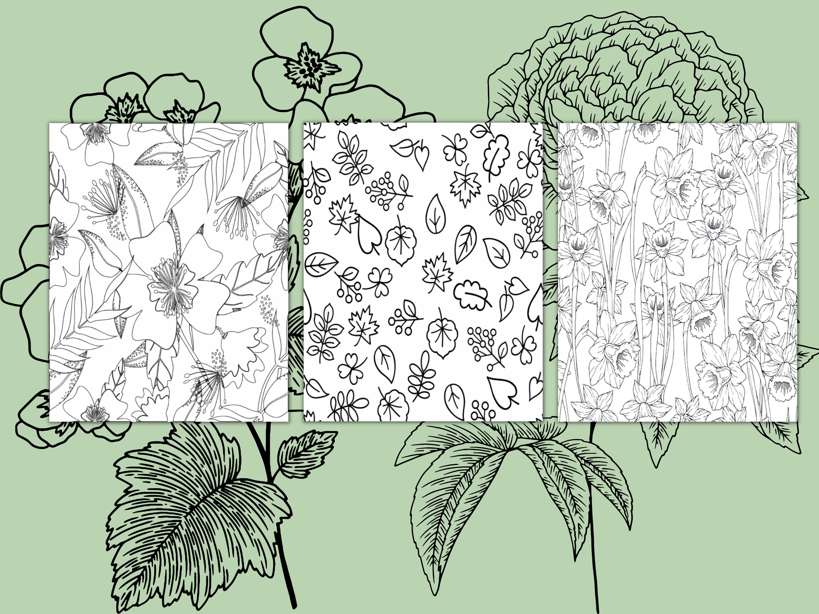 Digital Coloring Book Floral Themed 20 Unique Printable Pages, Digital ...
