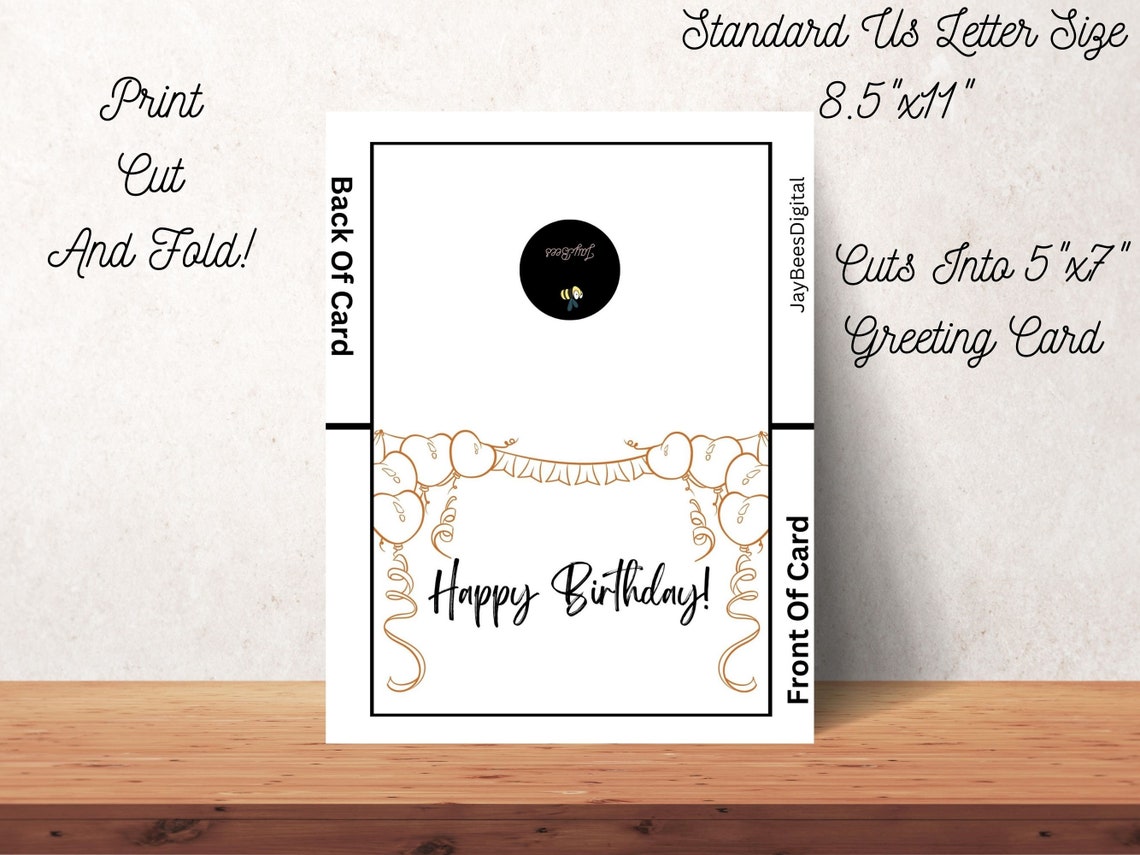 Printable Happy Birthday Card With Envelope Template, 5"x7" Greeting Cards, Printable on 8.5"x11 ...