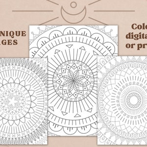 Digital Coloring Book Mandala Themed 20 Unique Printable Pages, Digital ...