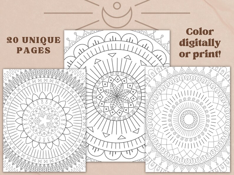 Digital Coloring Book Mandala Themed 20 Unique Printable Pages, Digital ...
