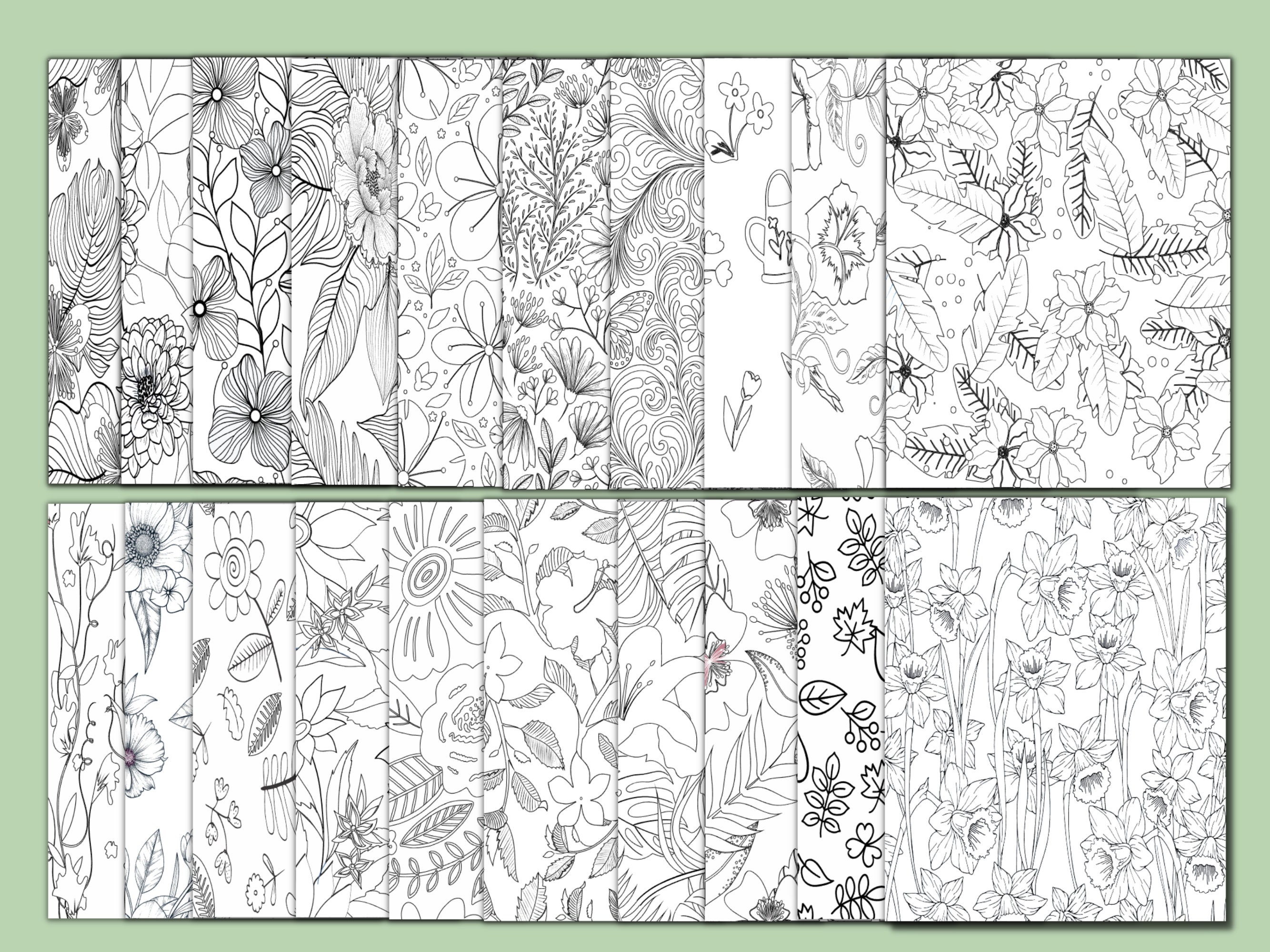 Digital Coloring Book Floral Themed 20 Unique Printable Pages, Digital ...