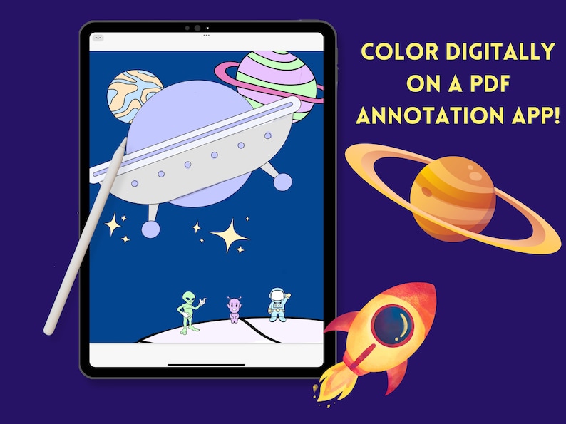 Digital Coloring Book Space and Alien Themed 20 Unique Printable Pages ...