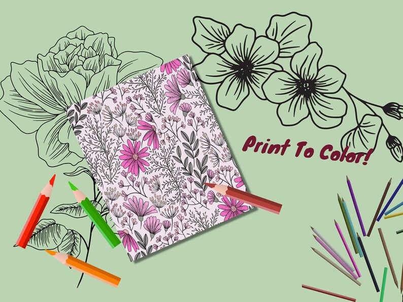 Digital Coloring Book Floral Themed 20 Unique Printable Pages, Digital ...