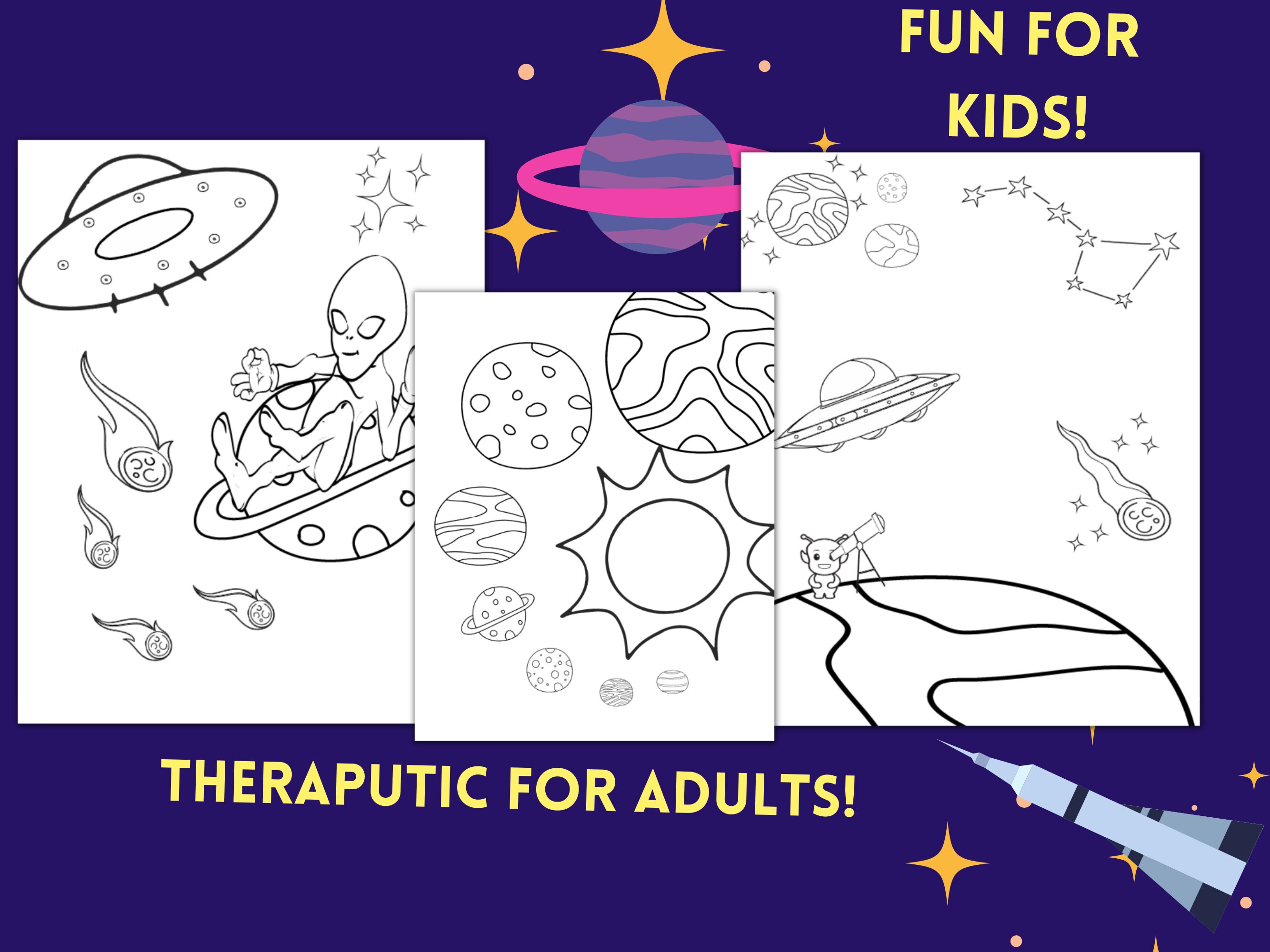Digital Coloring Book Space and Alien Themed 20 Unique Printable Pages ...