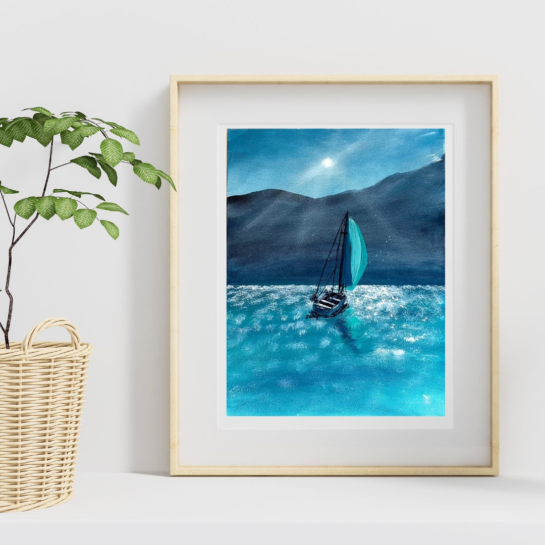 Journey Boat Art Print - Watercolor Painting Coastal Wall Art by Joanne ...
