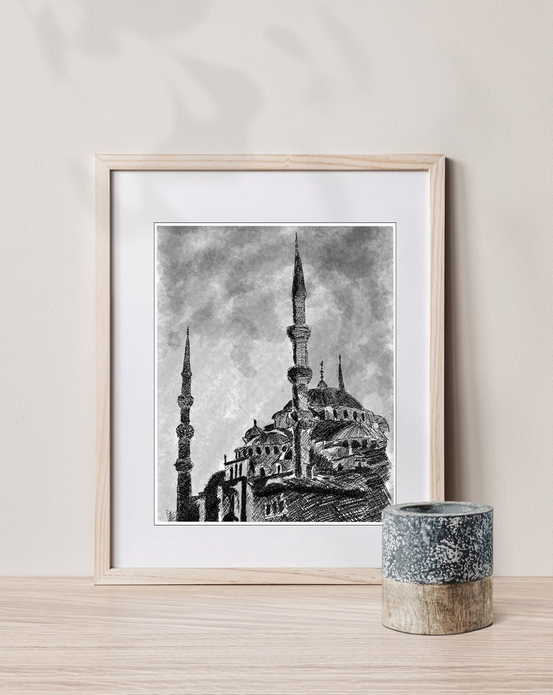 Istanbul Mosque Sketch Black & White Printable Drawing Istanbul Turkiye ...