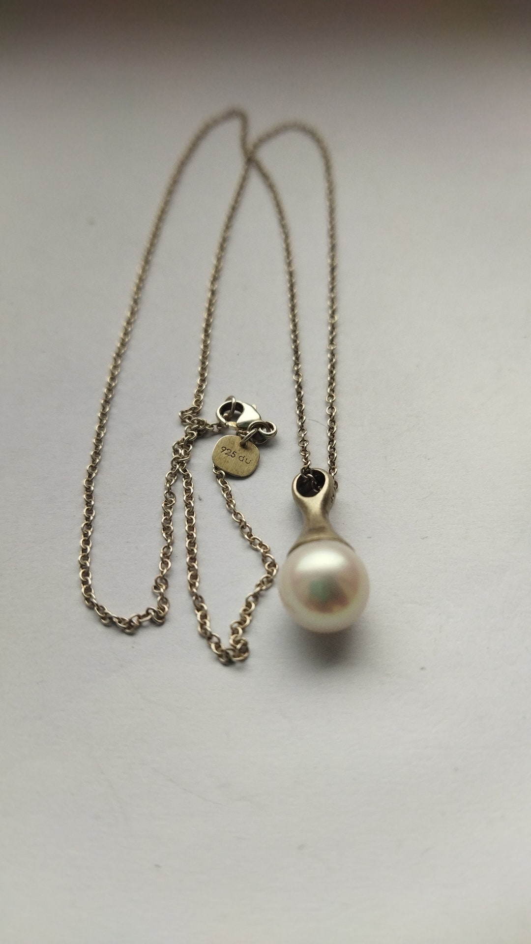 Marianne Dulong Silver Pearl Pendant With Original Chain. - Etsy