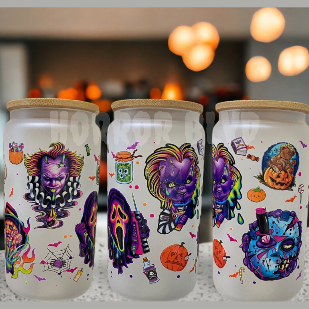 Psychadellic Horror Iced Coffee Glass, Spooky Halloween Glass, Horror ...