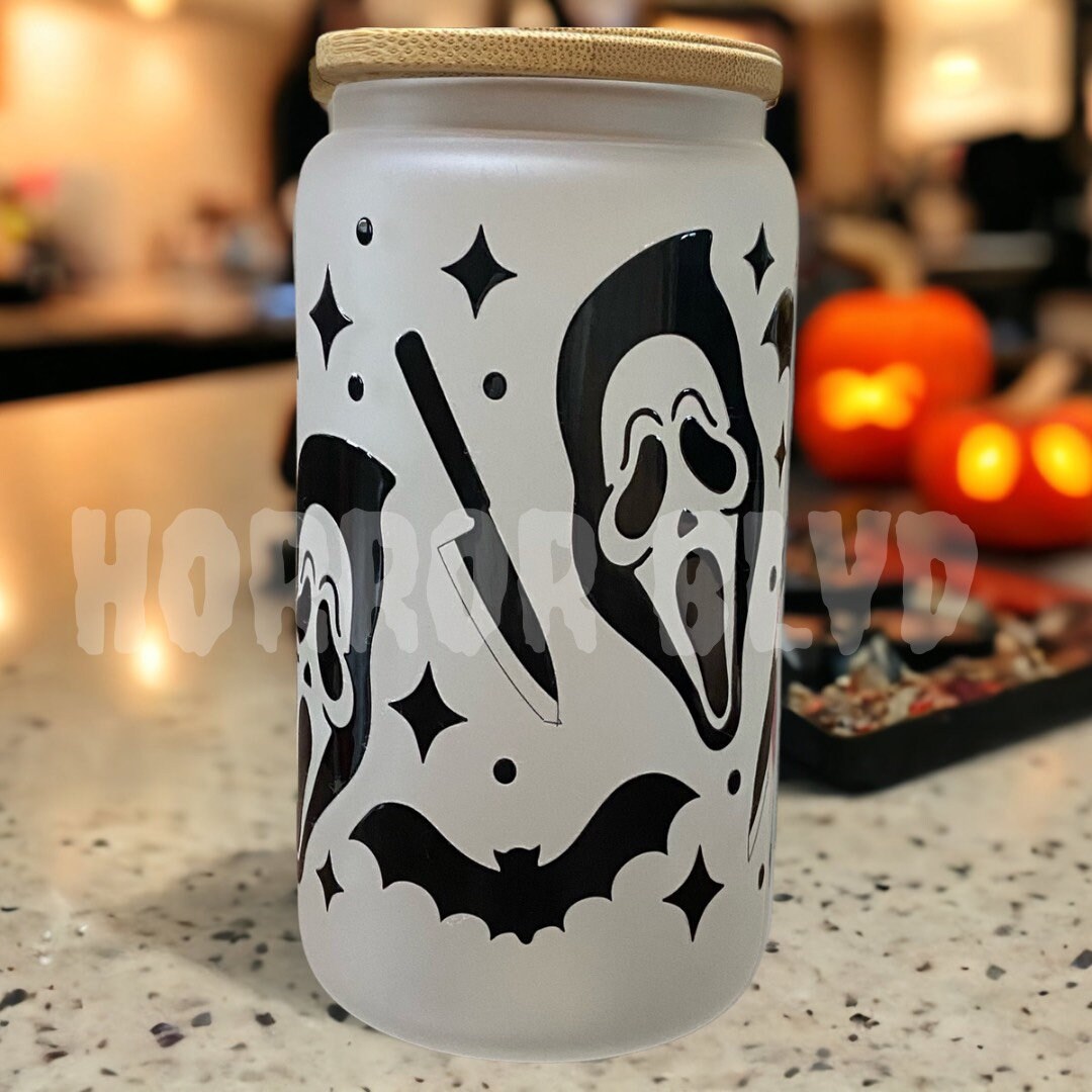 Dark Fantasy Scream Iced Coffee Glass, Spooky Halloween Glass, Horror ...