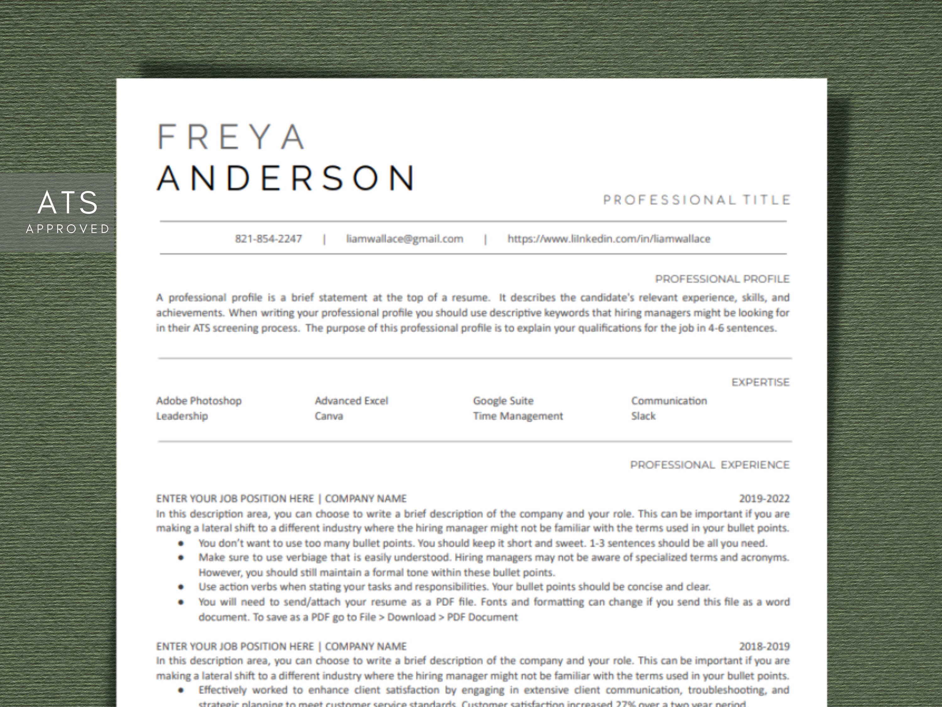 ATS Friendly Resume, Resume Template Word and Google Docs, Cv Template ...
