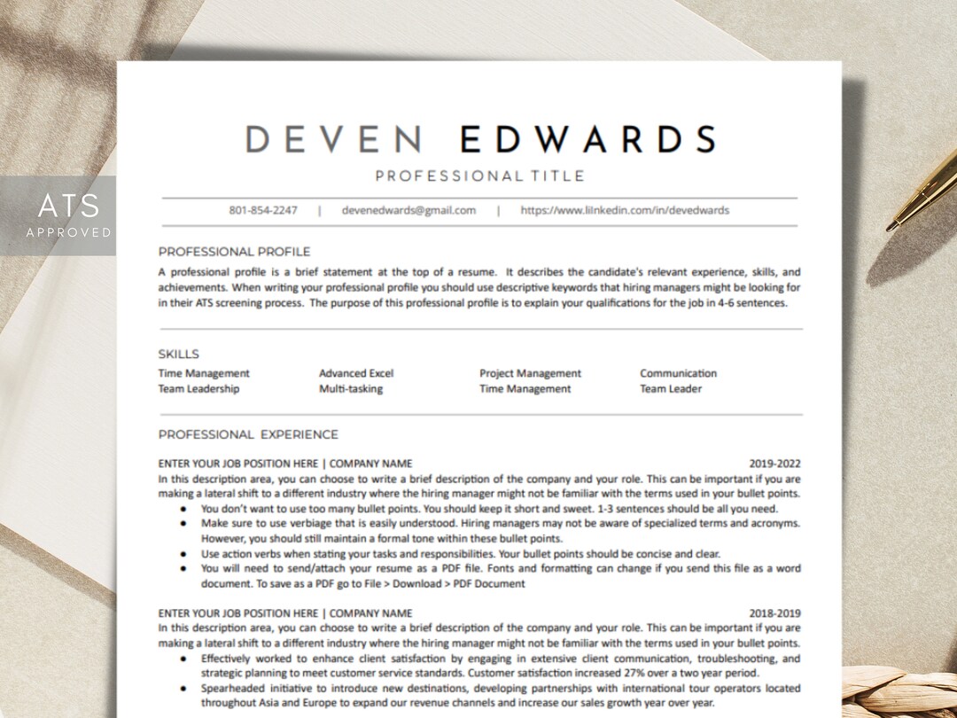 Minimalist Resume, ATS CV Resume, Professional Resume Google Docs, Cv ...