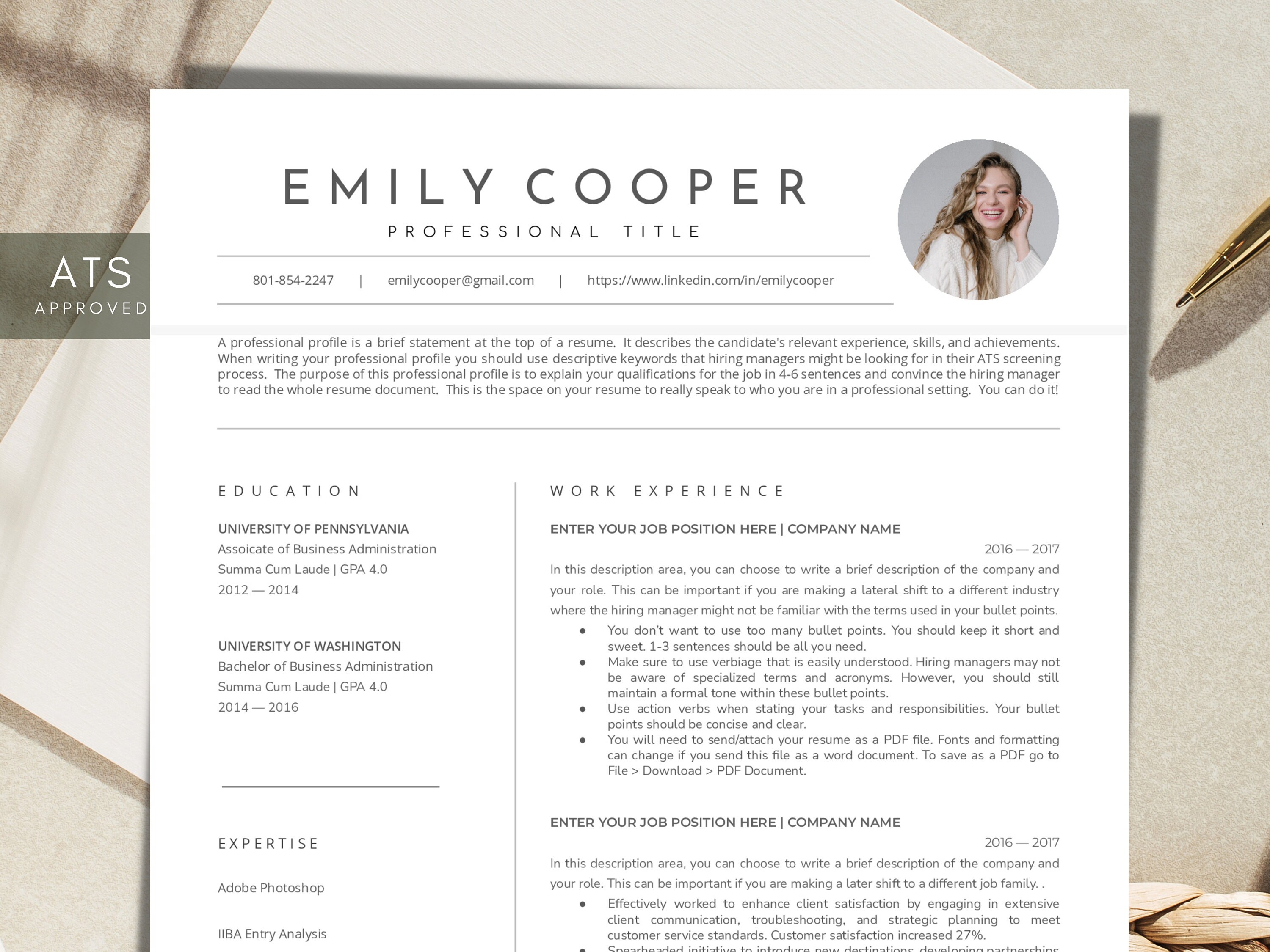 ATS CV Resume With Photo, Professional Resume Google Docs, Cv Template ...