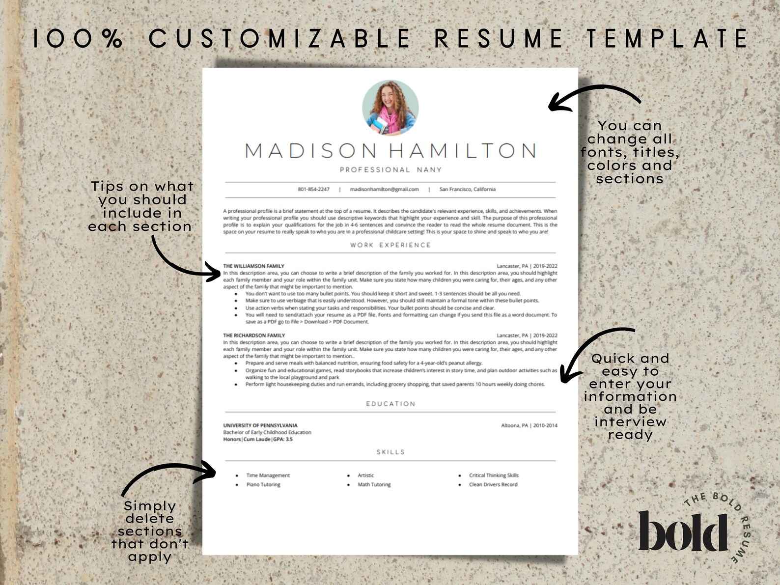 Nanny & Babysitter Resume With Photo, Professional Resume Google Docs ...