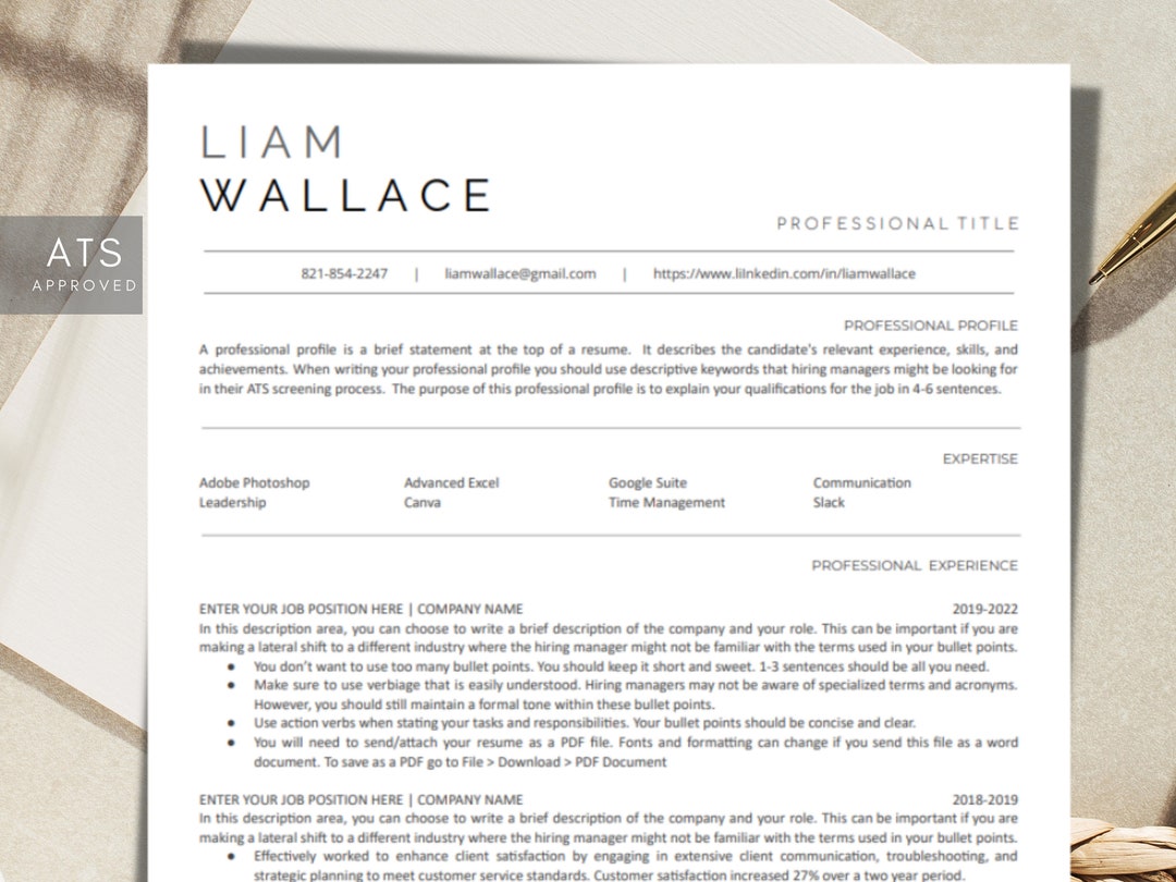 Minimalist Resume, ATS CV Resume, Executive Resume Google Docs, Cv ...