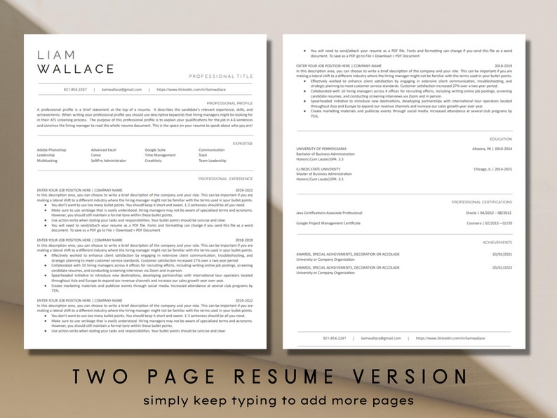 ATS Friendly Resume, Resume Template Word and Google Docs, Cv Template for Word, Tech Resume ...