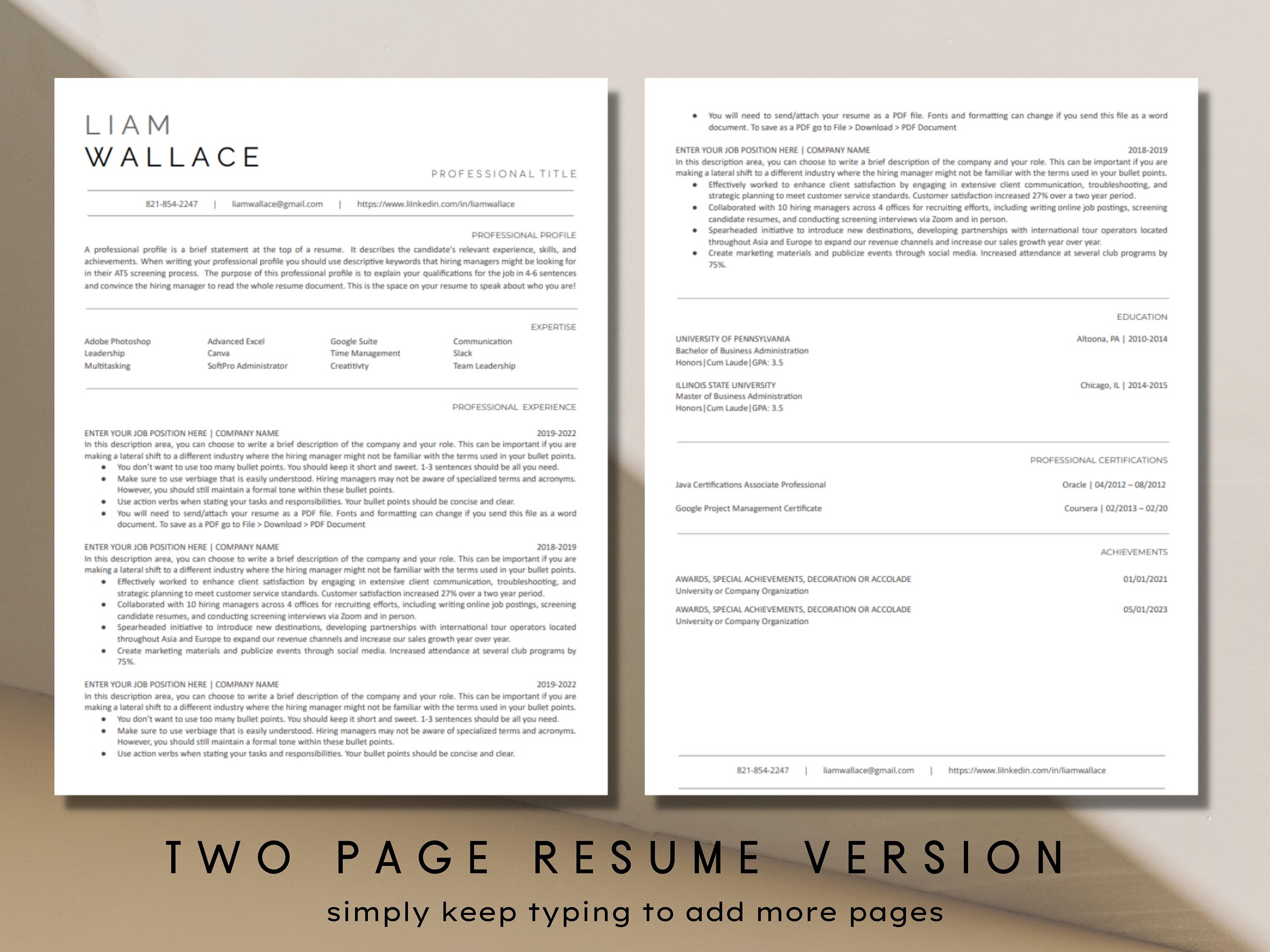 ATS Friendly Resume, Resume Template Word and Google Docs, Cv Template ...