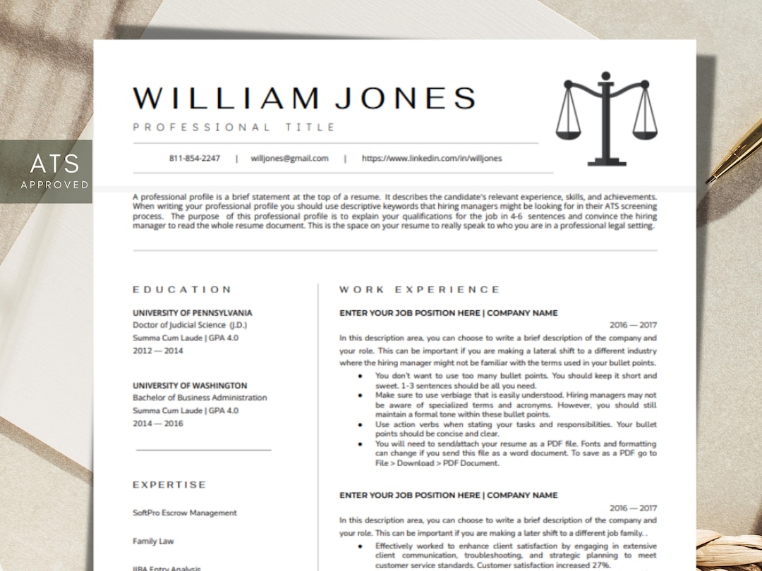Professional Legal Resume, Attorney CV Resume Template, Google Docs ...