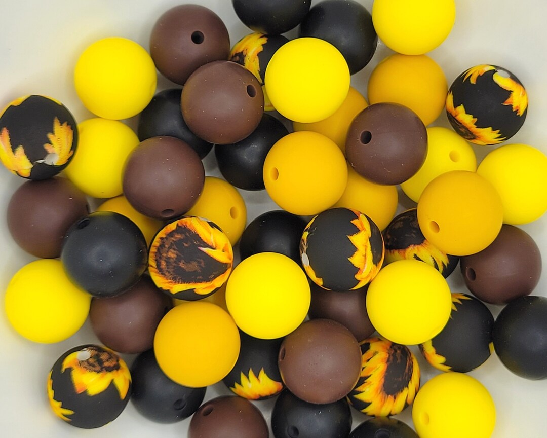Sunflower Silicone Bead Mix, Yellow Silicone Beads, Craft Supplies ...