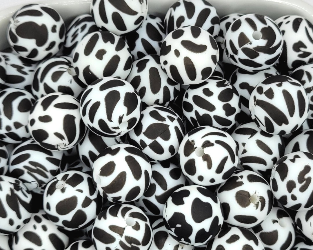 Cow Print Silicone Beads, Black and White Silicone Bead, Keychain ...