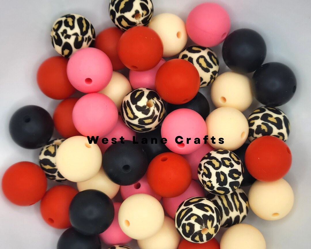 Red Silicone Bead Mix, Leopard Print Silicone Bead Mix, Valentines ...