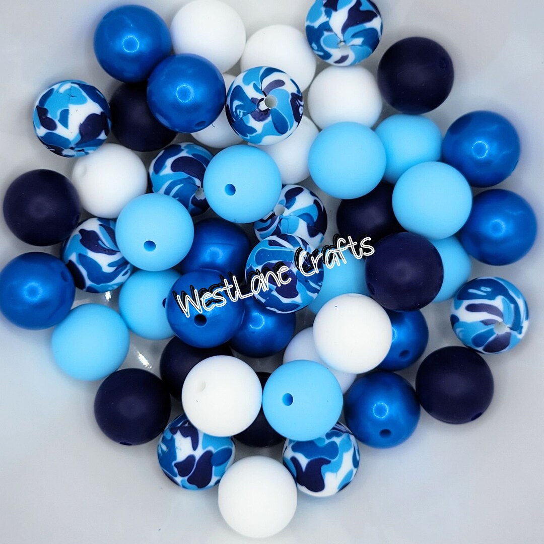 Blue Camo Silicone Bead Mix, Camo Print Silicone Bead Mix, Bulk ...