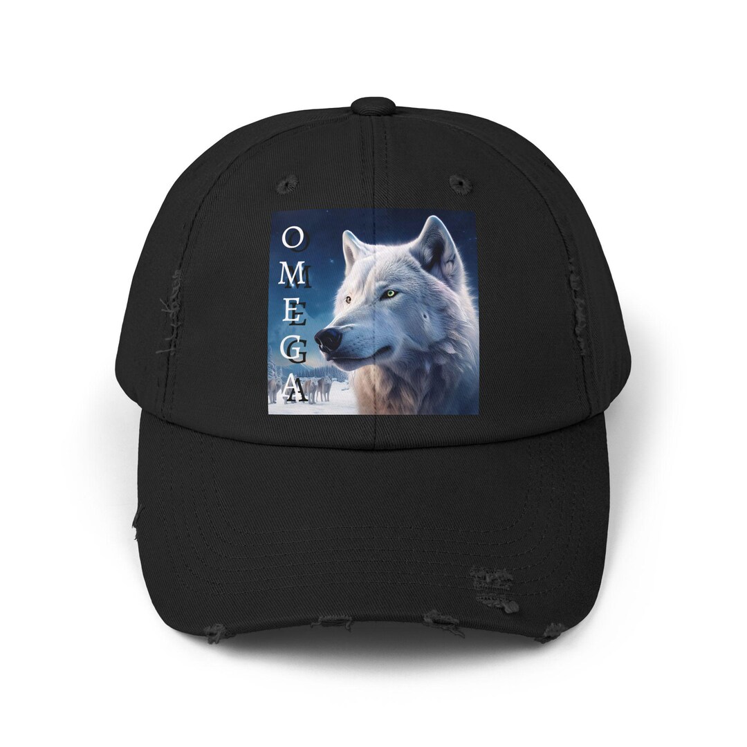 Distressed Cap With Omega Wolf Design, Unisex Baseball Hat in Black ...