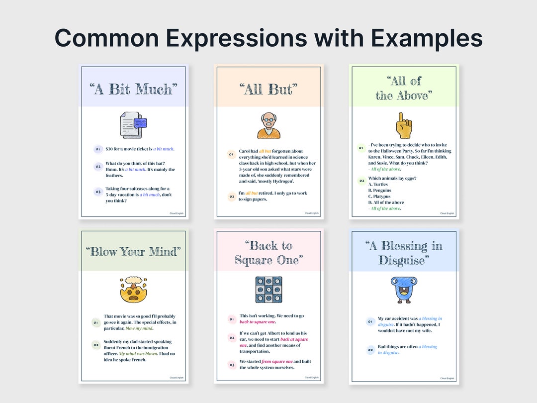 52 Common English Expressions and Idioms for ESL Classrooms (colorful ...