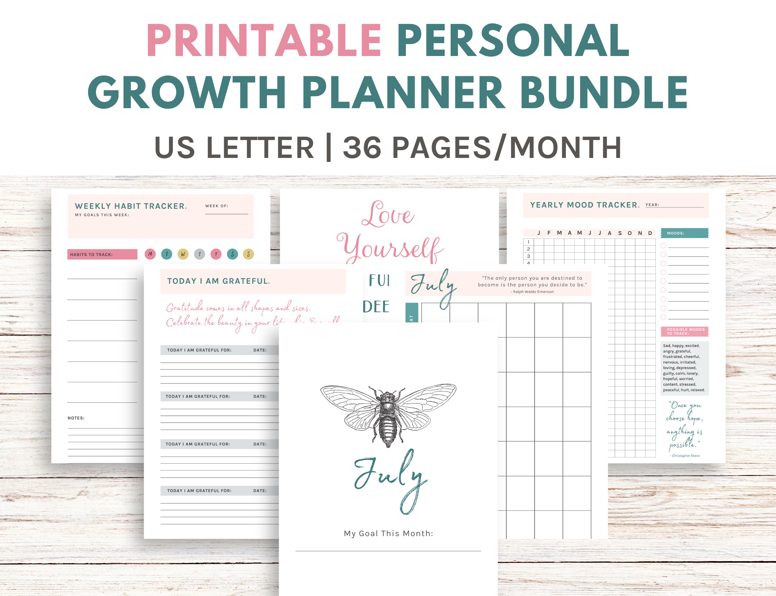Printable Personal Growth Planner & Workbook Bundle, Self Care Planner ...