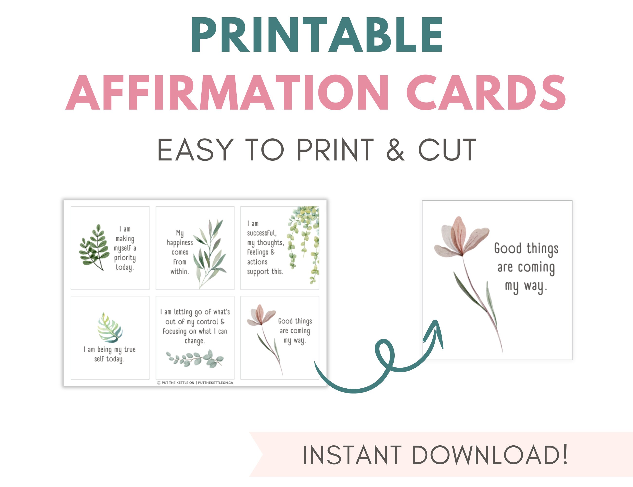 Printable Affirmation Cards, Positive Quote Flashcards (digital ...