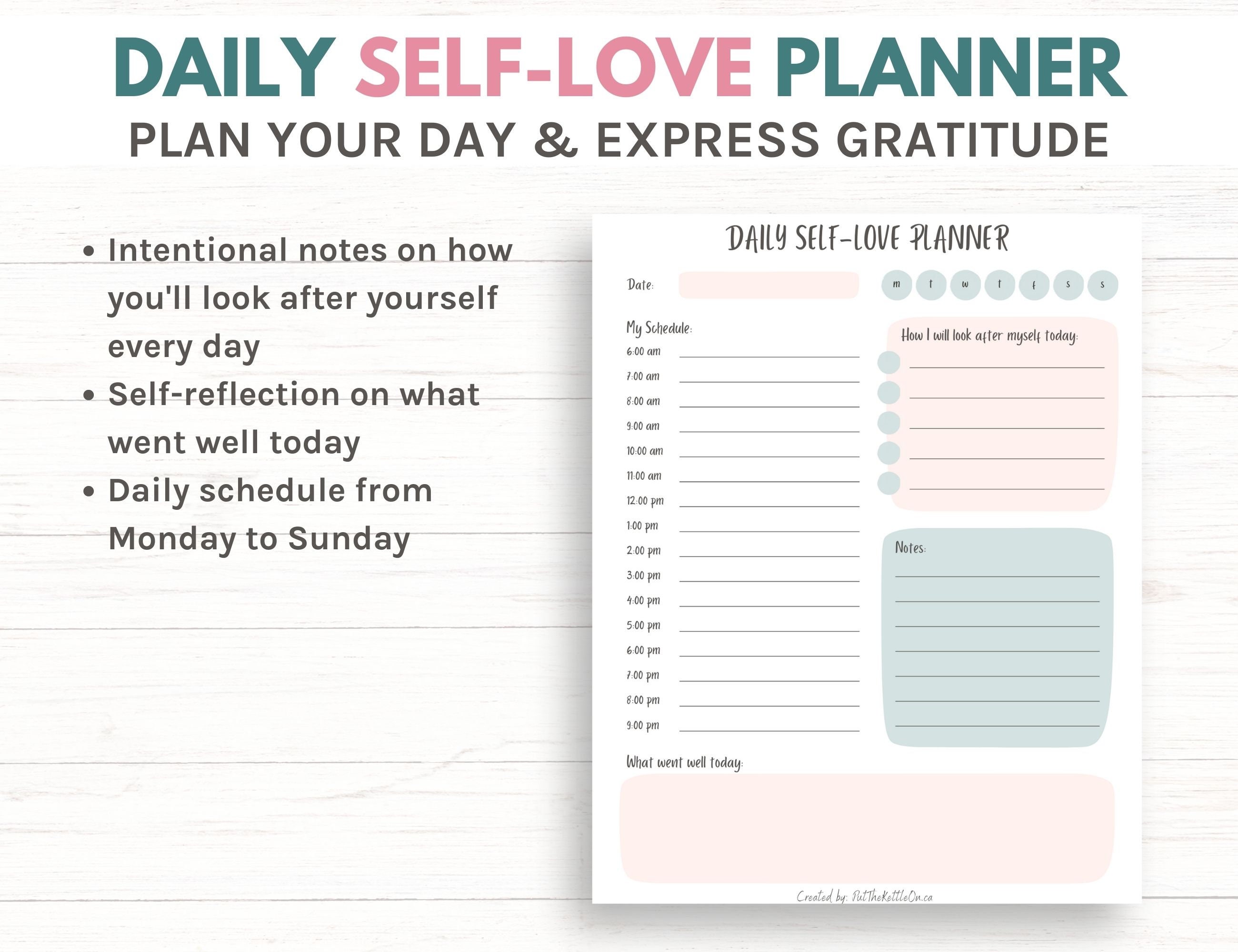 Daily Self Love Planner & 30 Day Challenge, Printable Planner, Instant ...