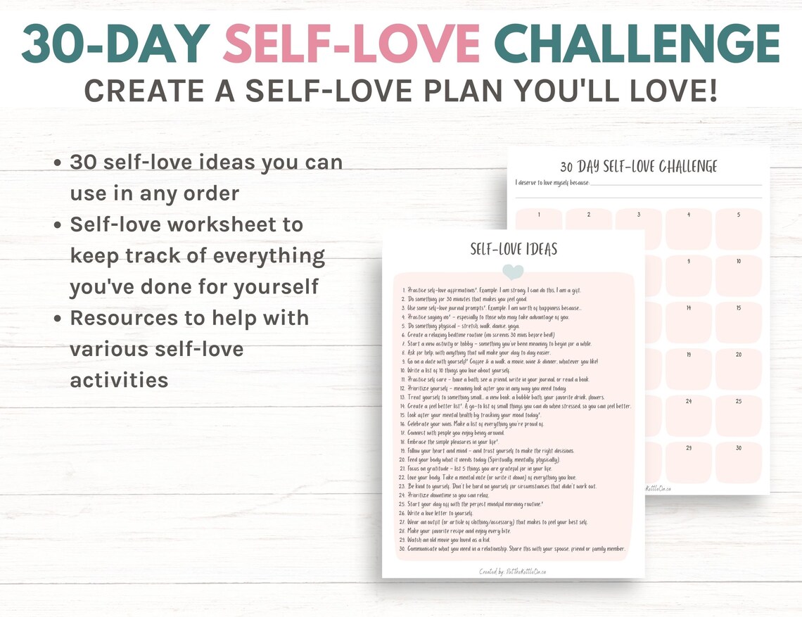 Daily Self Love Planner & 30 Day Challenge, Printable Planner, Instant ...