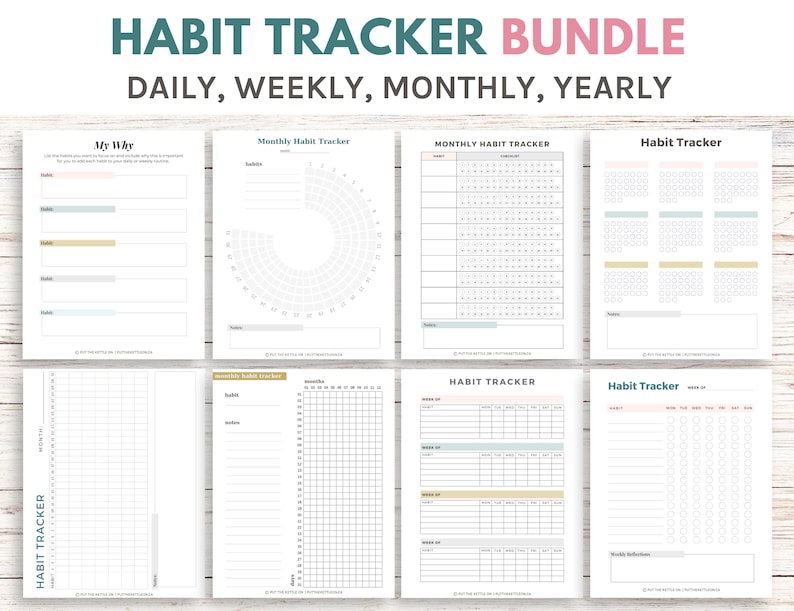 Printable Habit Tracker Bundle | Daily, Weekly, Monthly (digital ...