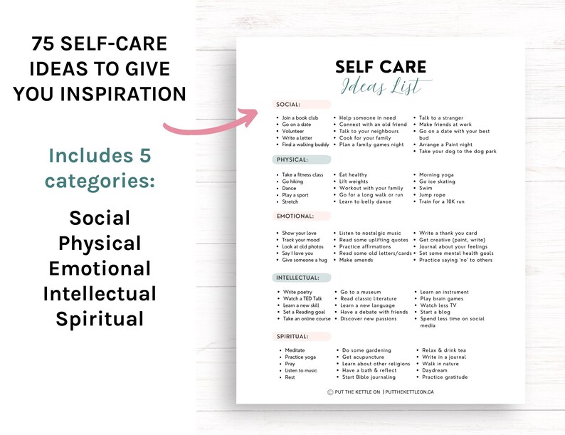 Printable Self Care Tracker Wheel and Checklist, Self Care Planner ...