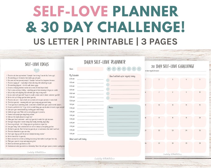 Daily Self Love Planner & 30 Day Challenge, Printable Planner, Instant ...