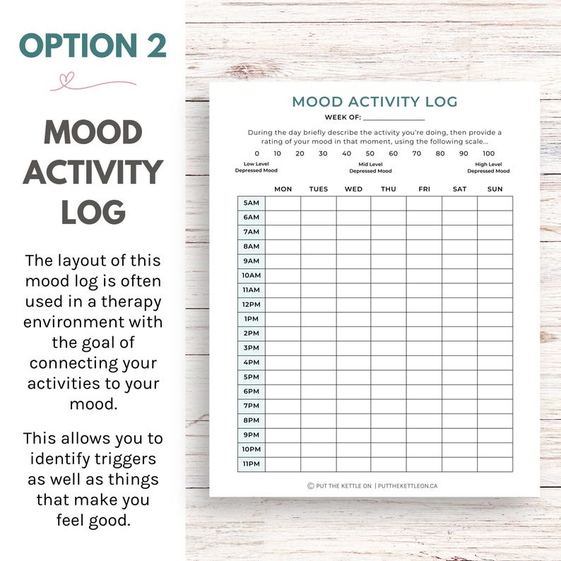 Hourly Mood Tracker Printable, Mood Activity Log, Daily and Weekly Mood ...