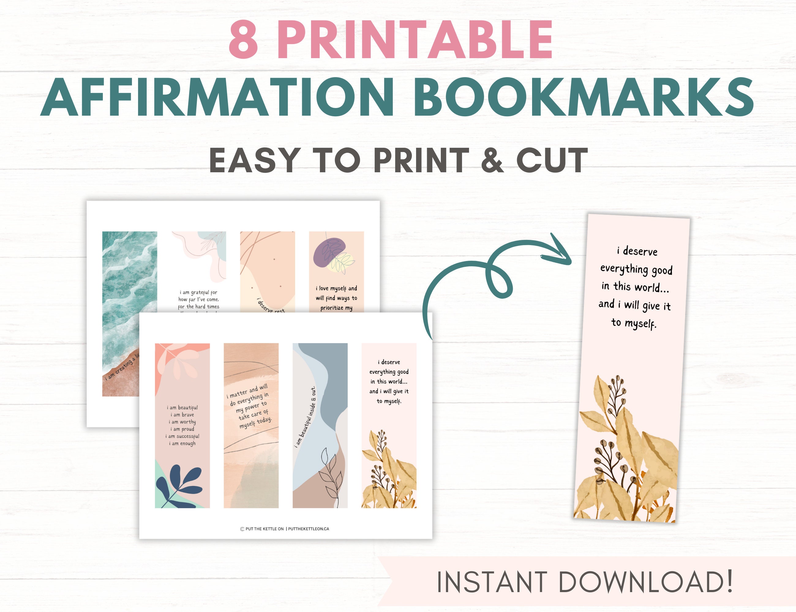 Printable Bookmarks, Affirmation Bookmarks, Boho Bookmark, Motivational ...