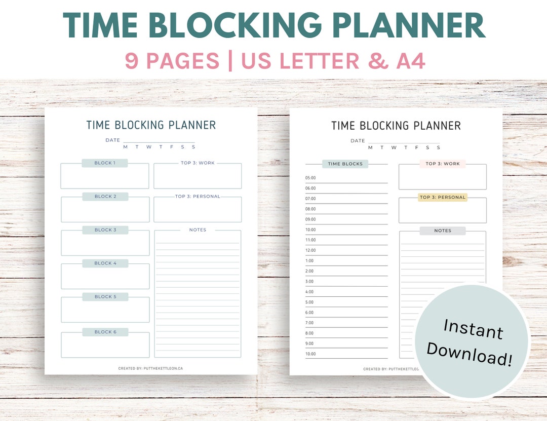 Printable Time Blocking Planner, Daily Time Tracking, Time Box, Instant ...